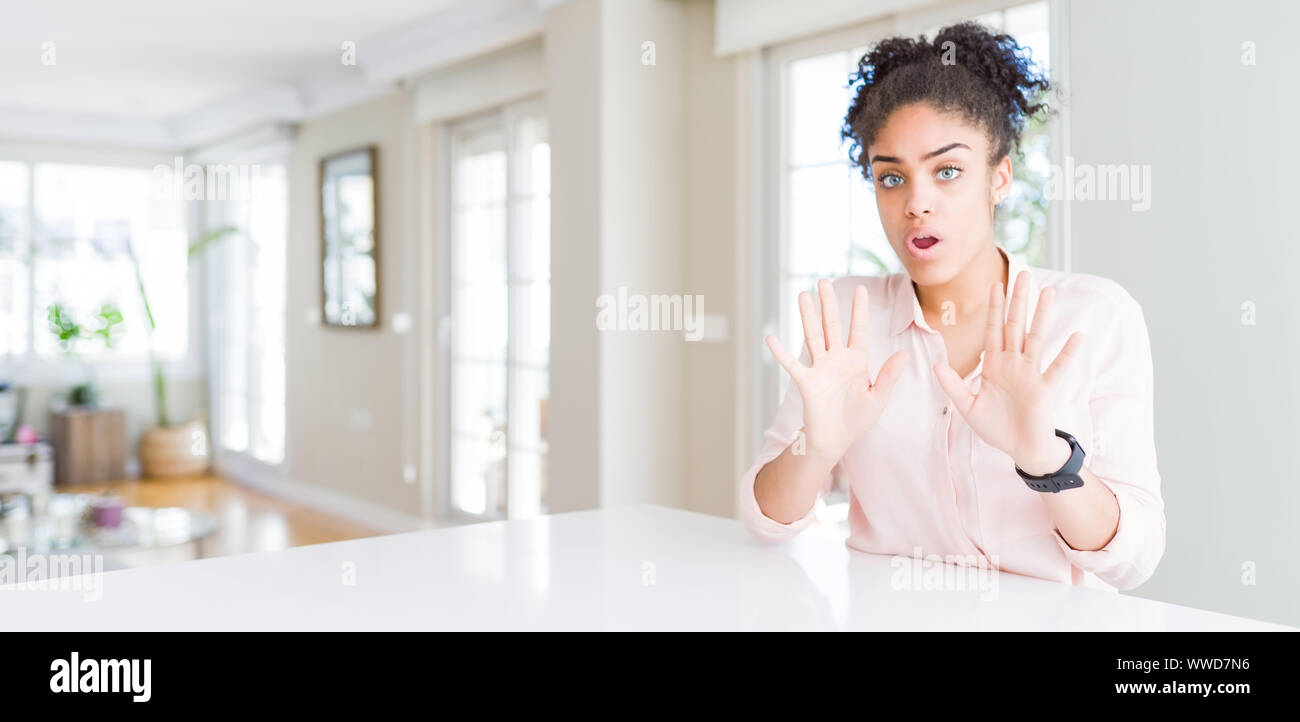 Wide angle of beautiful african american woman with afro hair Moving ...