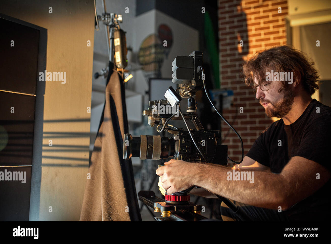 Behind the scenes of filming films or video products and the film crew ...