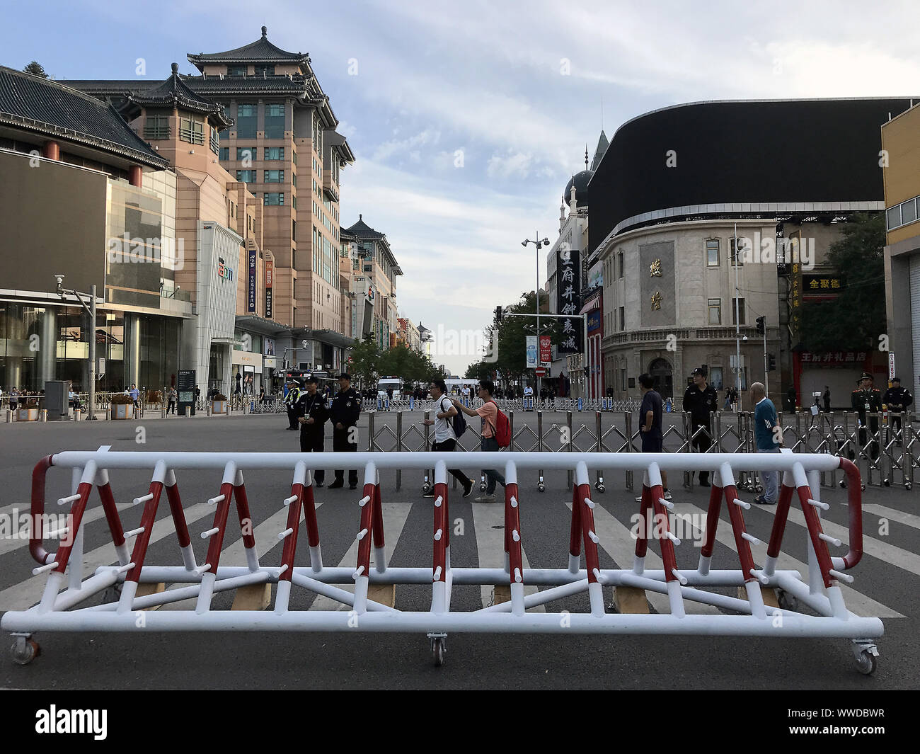 Beijing, China. 15th Sep, 2019. Chinese police block access to a major ...