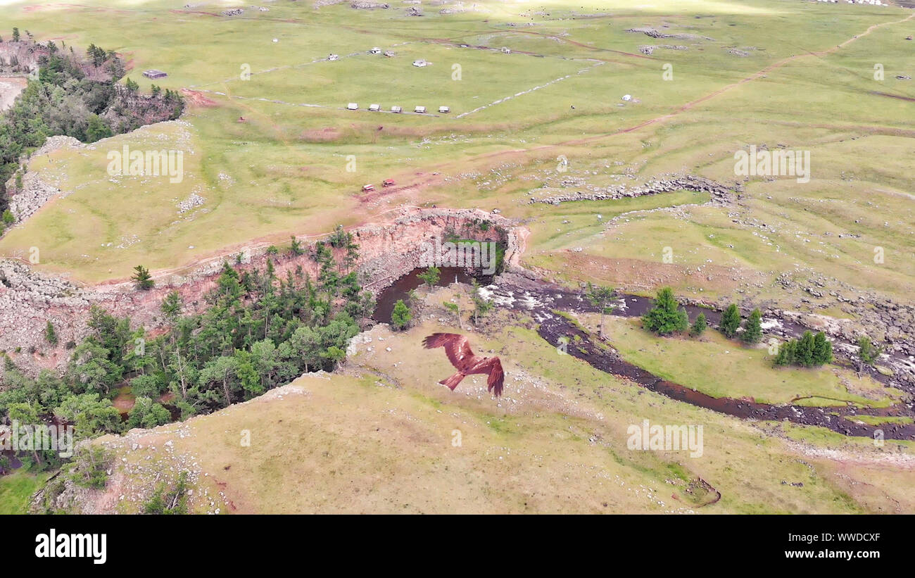 Aerial view of the Orkhon Valley Canyon, Central Mongolia Stock Photo ...