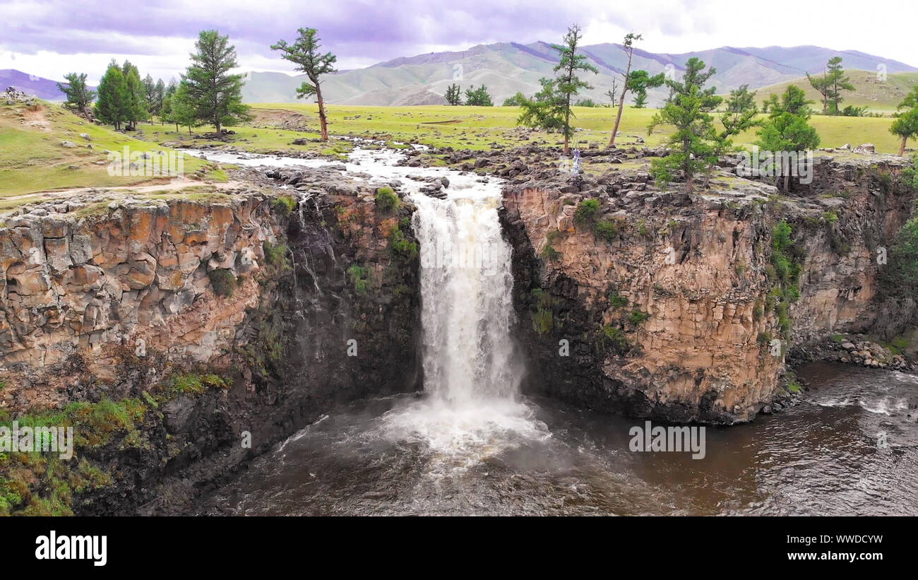 Aerial view of the Orkhon Valley Canyon, Central Mongolia Stock Photo ...