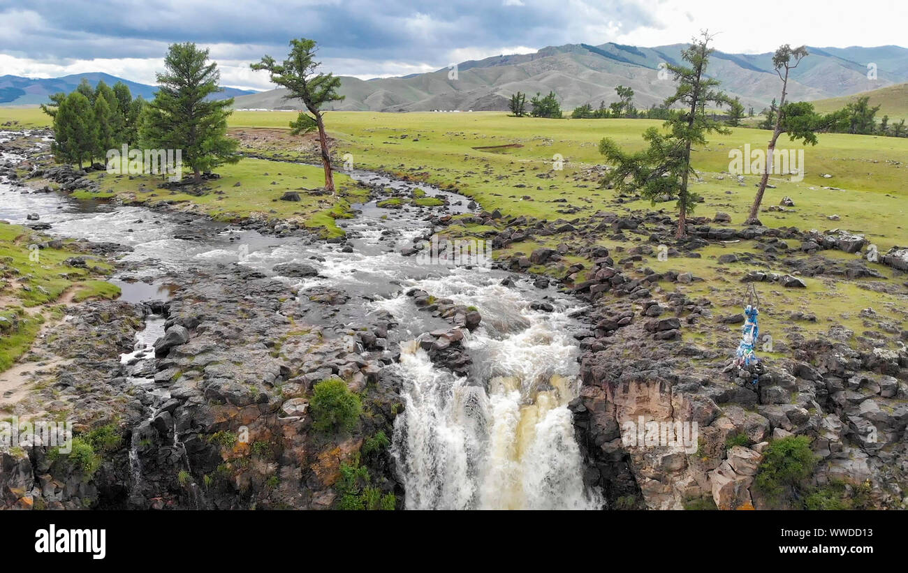Aerial view of the Orkhon Valley Canyon, Central Mongolia Stock Photo ...