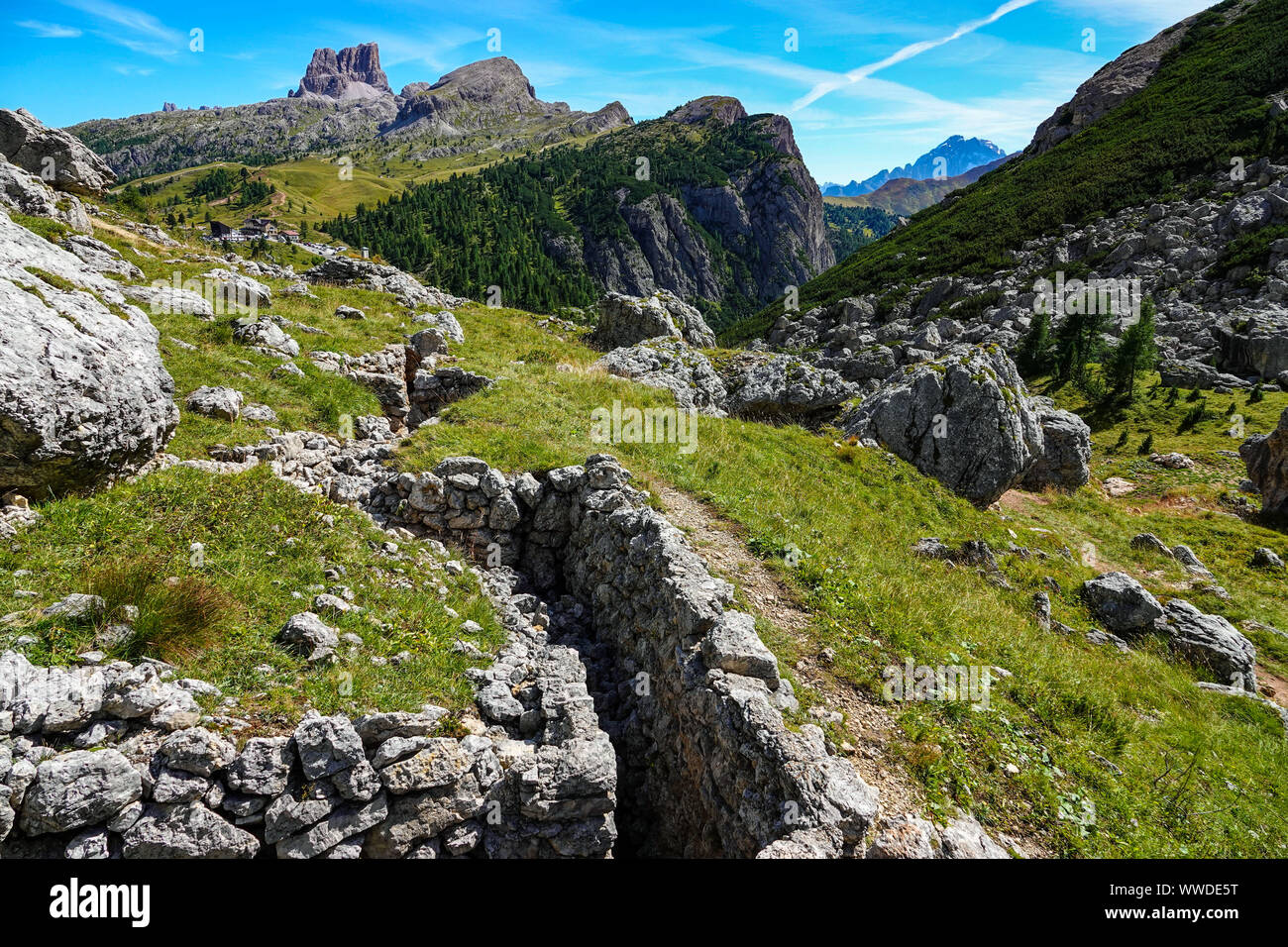 Trenches from the war, Falzarego Pass, The Italian Dolomites around ...
