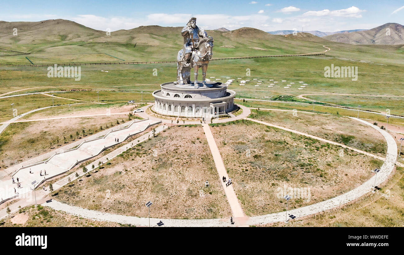 9th July, 2019: Aerial view of the Genghis Khan Equestrian Statue ...