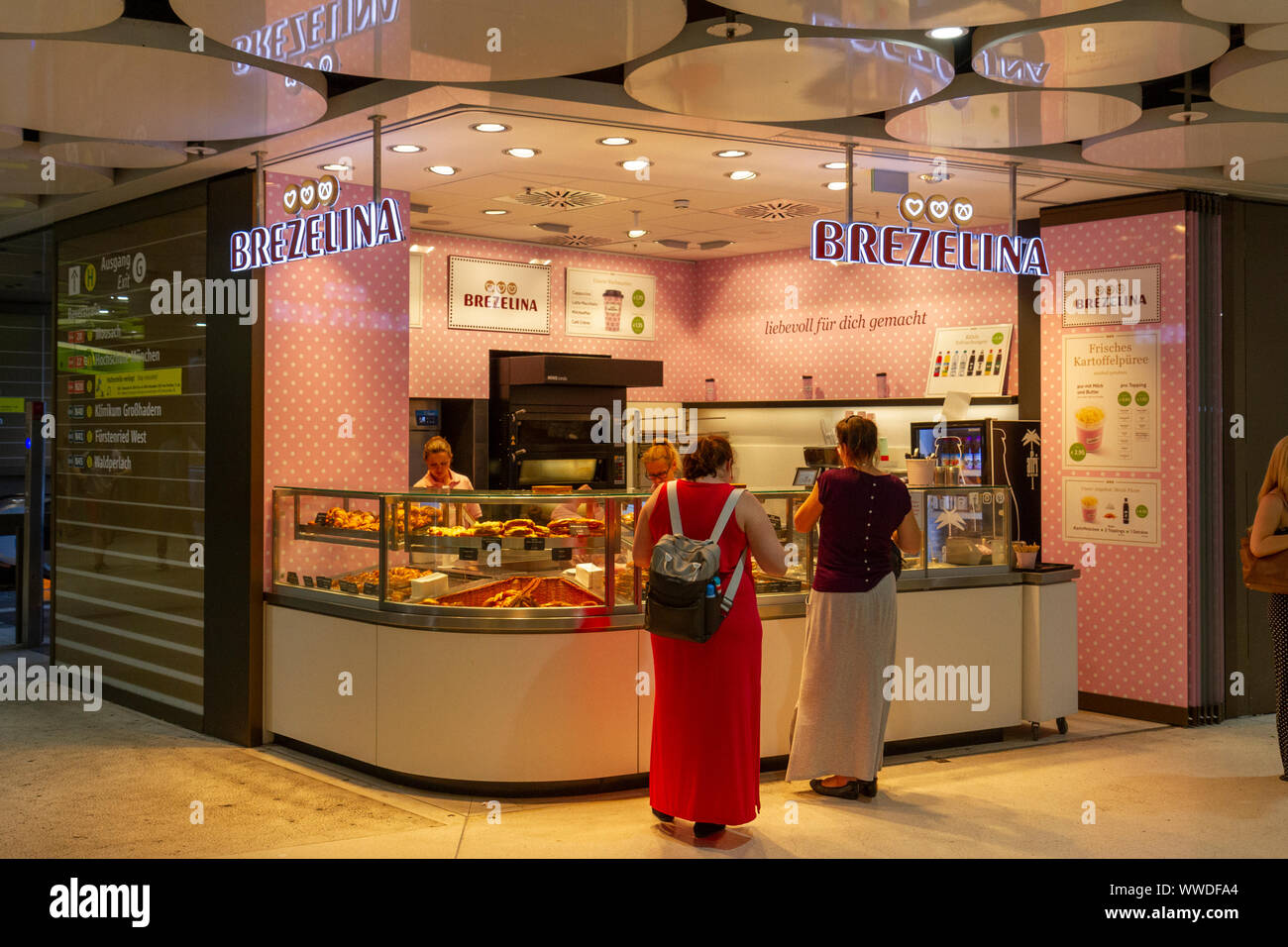 A Brezelina, fast food, pretzel and sandwiches stall in an underground ...