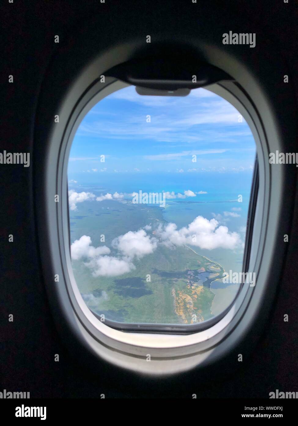 View of Cancun through an aircraft window, Quintana Roo, Mexico Stock ...