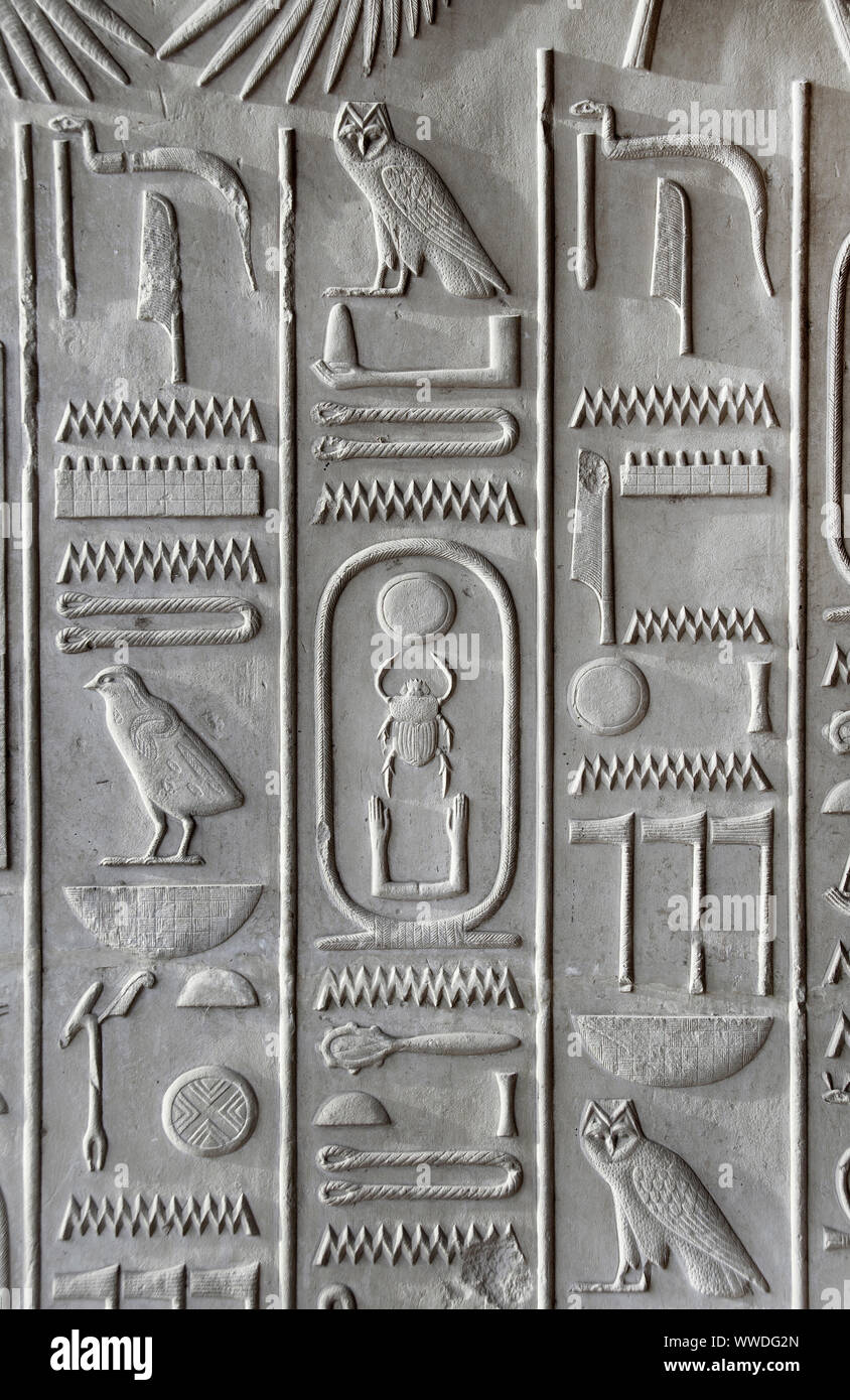 Hieroglyphs and cartouche from the white chapel of Sesostris II in the ...