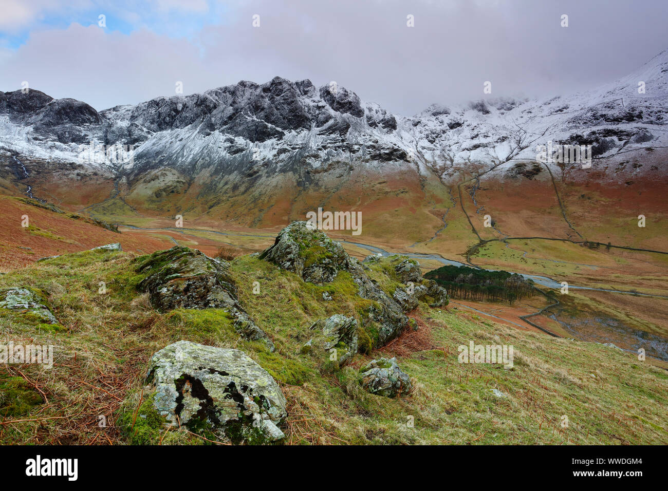 View of Snow Capped Mountain called Haystacks in Buttermere Valley ...