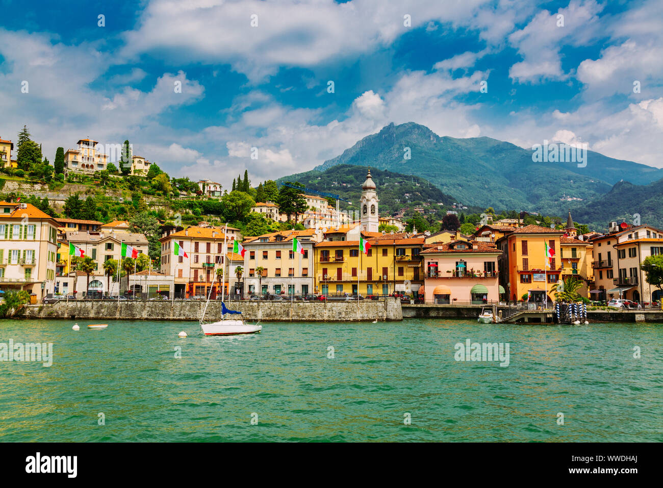 Menaggio town seen from the Lake Como, Lombardy region in Italy Stock ...