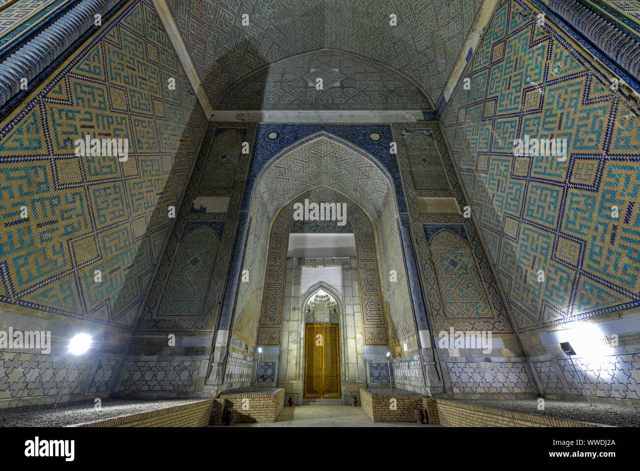 Bibi Khanym Mosque at night in Samarkand, Uzbekistan. In the 15th ...