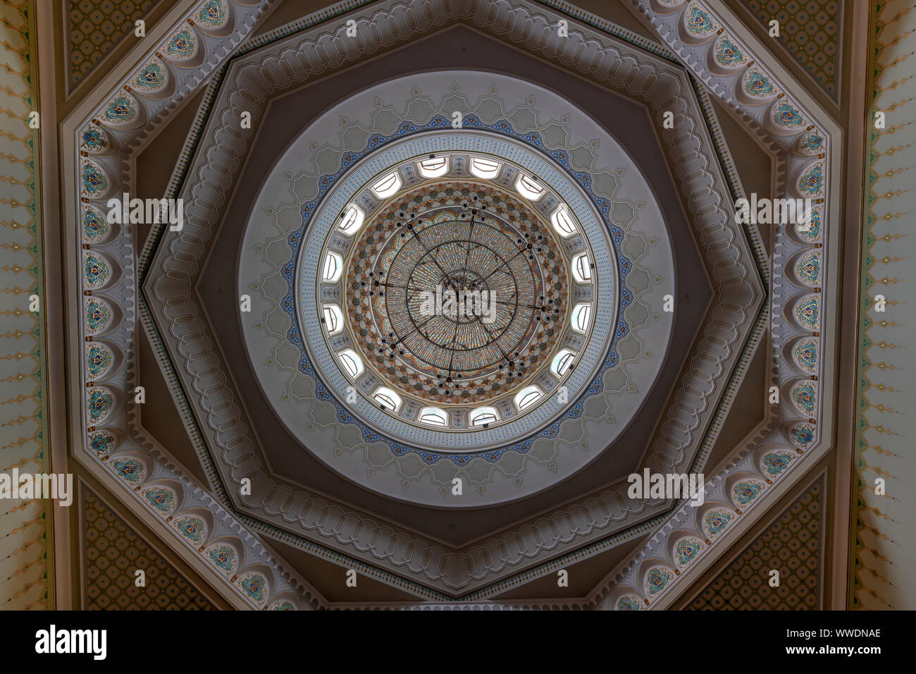 Tashkent, Uzbekistan - July 8, 2019: Interior of the medieval Dzhuma ...