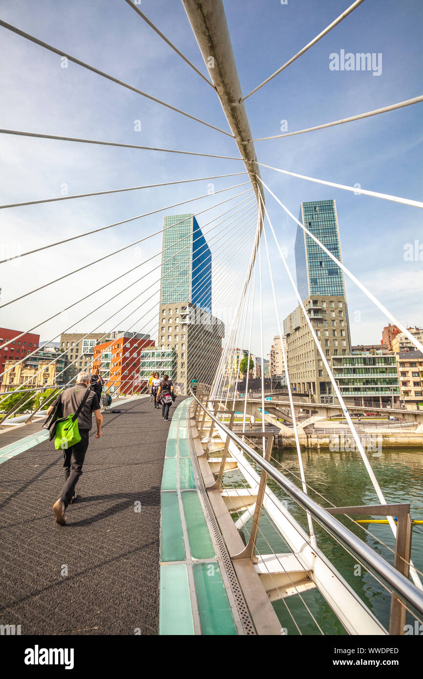 Calatrava Bridge, also called Zubizuri Bridge, Bilbao, Spain Stock ...