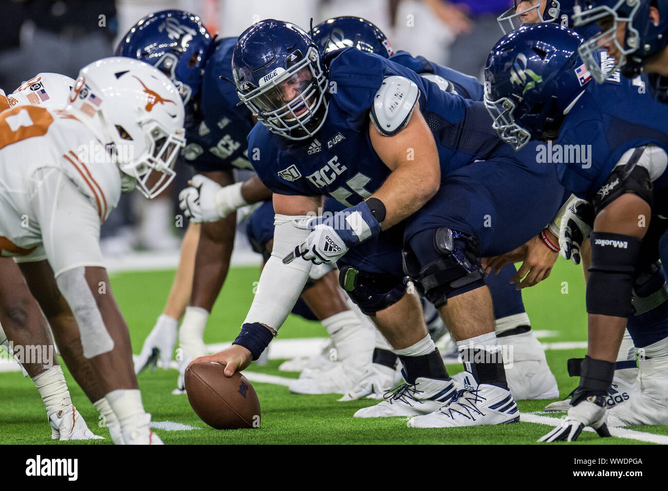 Houston, TX, USA. 14th Sep, 2019. Rice Owls center Brian Chaffin (65 ...