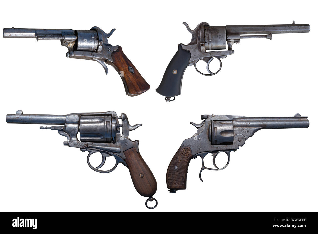 Antique firearms. Vintage revolver, pistol isolated Stock Photo - Alamy