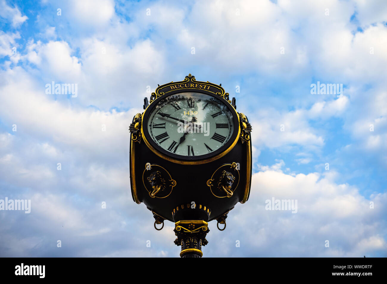 Public clock in King Mihai I park (Herastrau park) in Bucharest ...