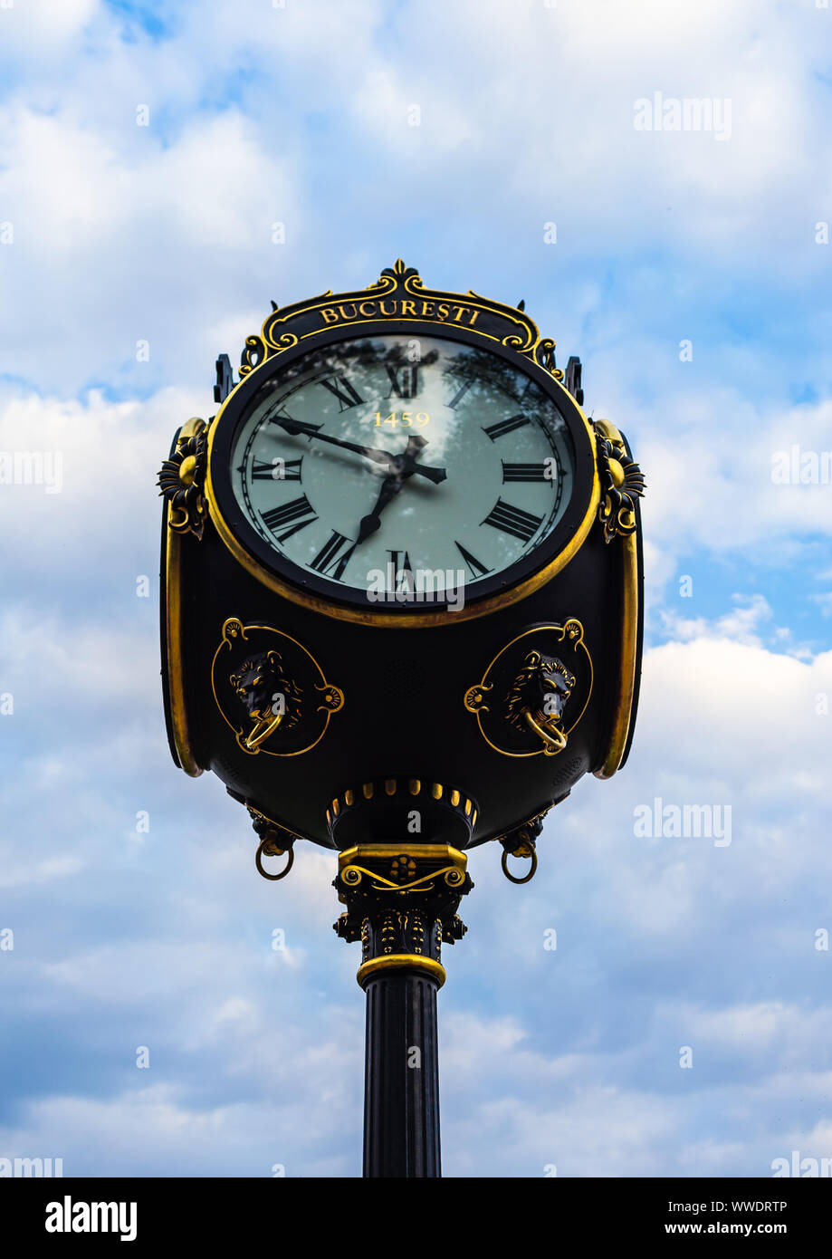 Public clock in King Mihai I park (Herastrau park) in Bucharest ...