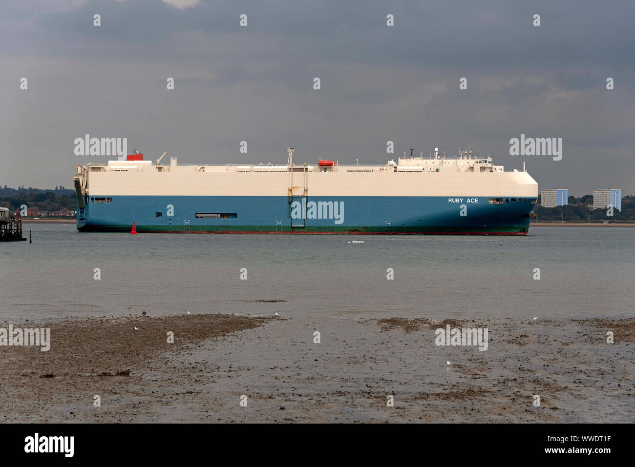 Southampton Water, England, UK. September 2019. The roro vehicle ...