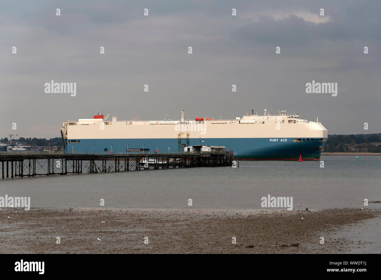 Southampton Water, England, UK. September 2019. The roro vehicle ...