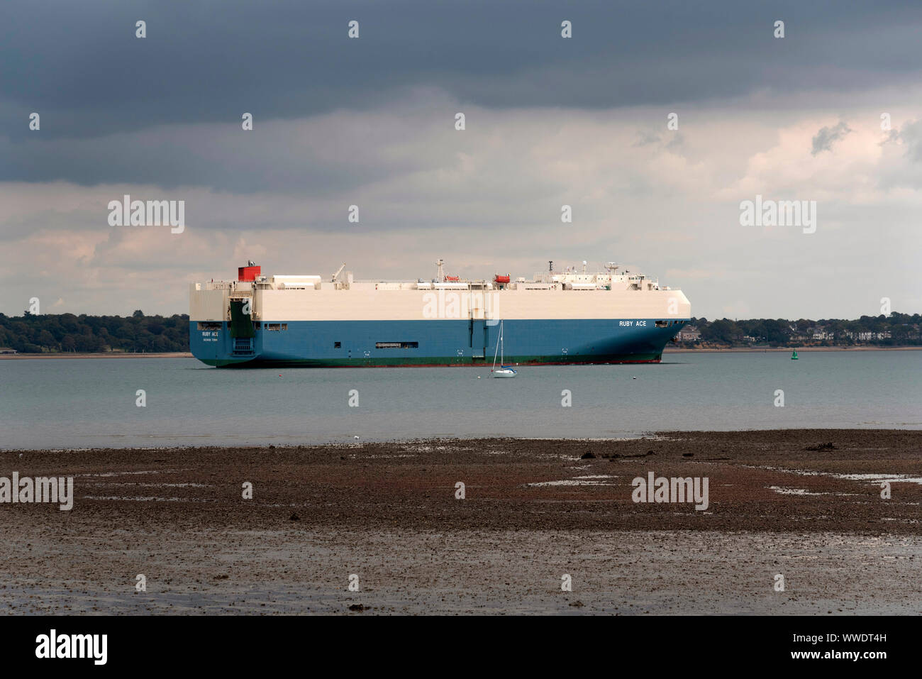 Southampton Water, England, UK. September 2019. The roro vehicle ...