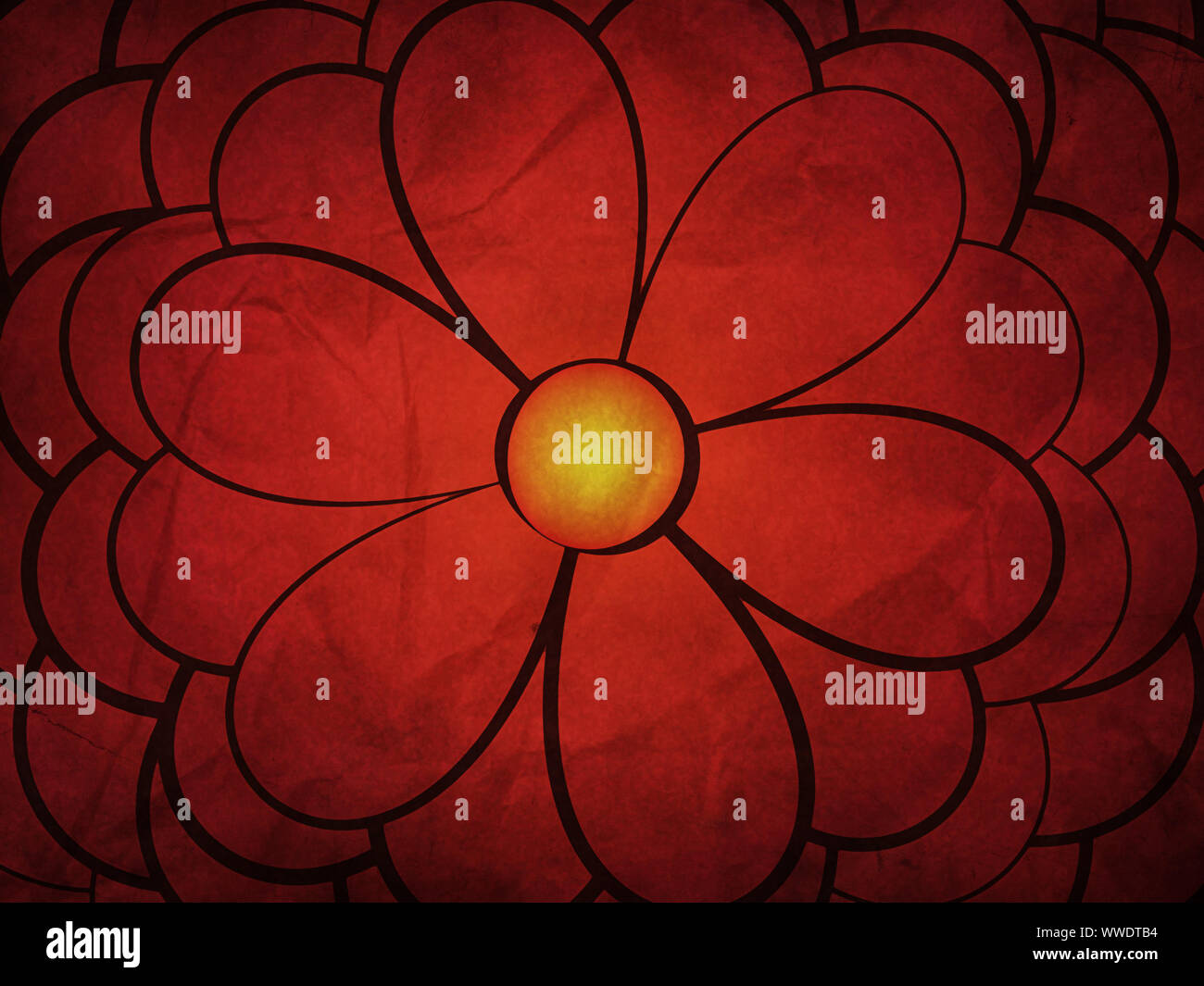 Illustration of hand drawn flower of red color on grunge paper ...
