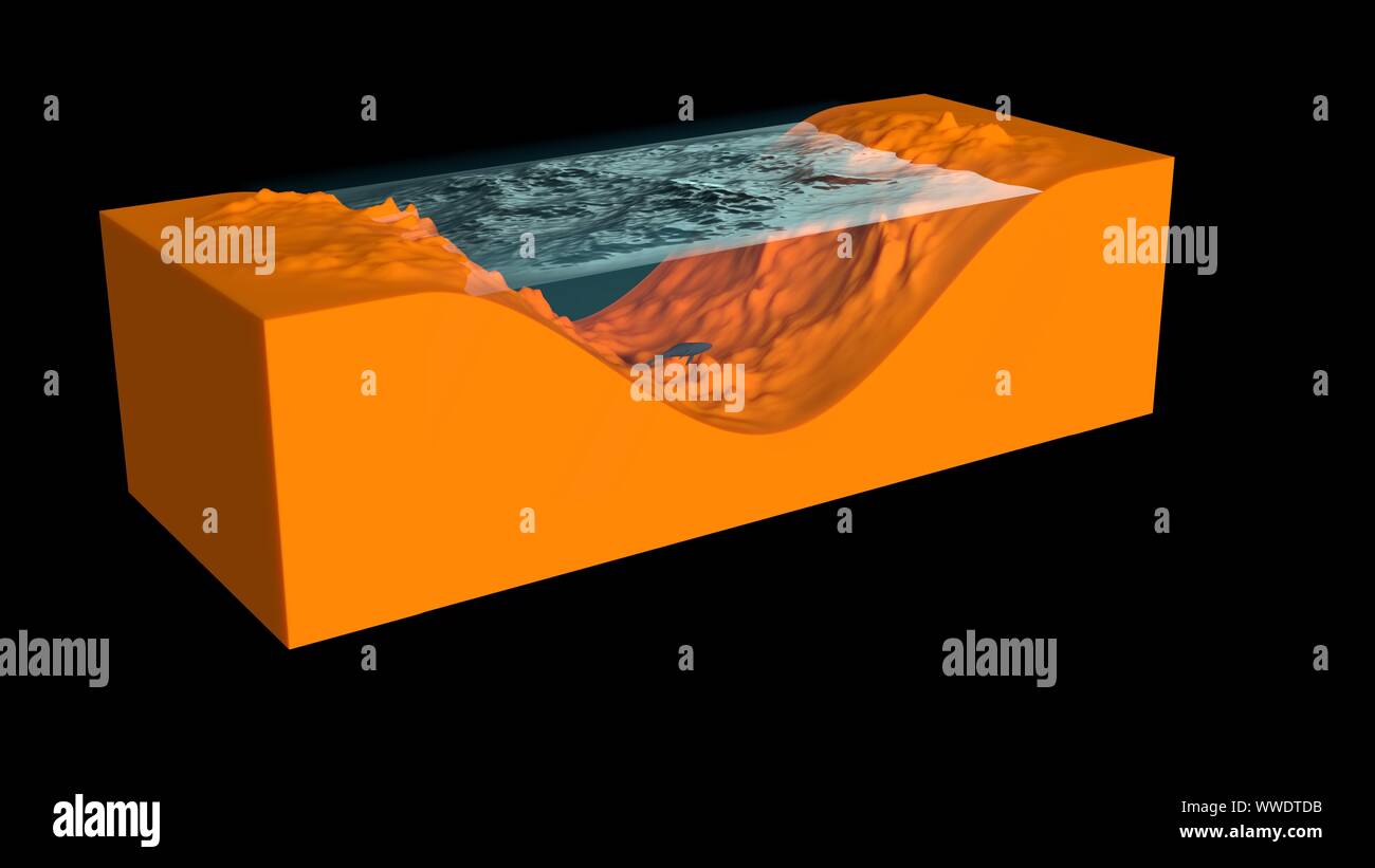3D rendering of a channel's cross-section, isolated on black, with ...