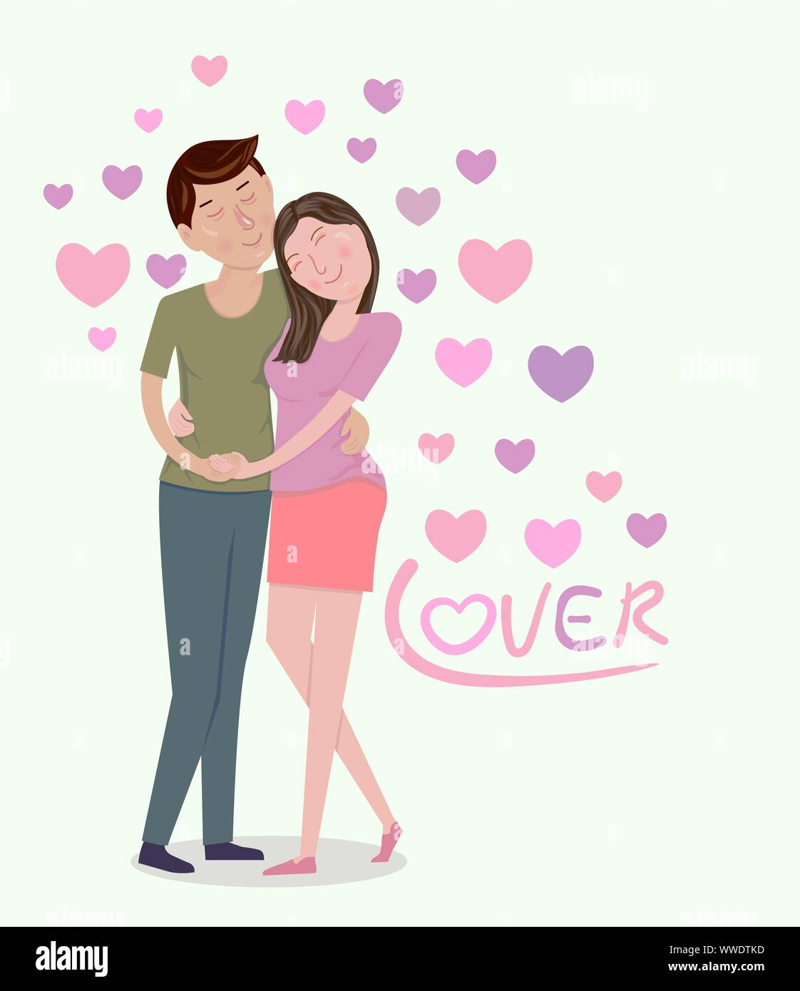 Couple, lovers who love each other, hugging, embracing, with heart ...