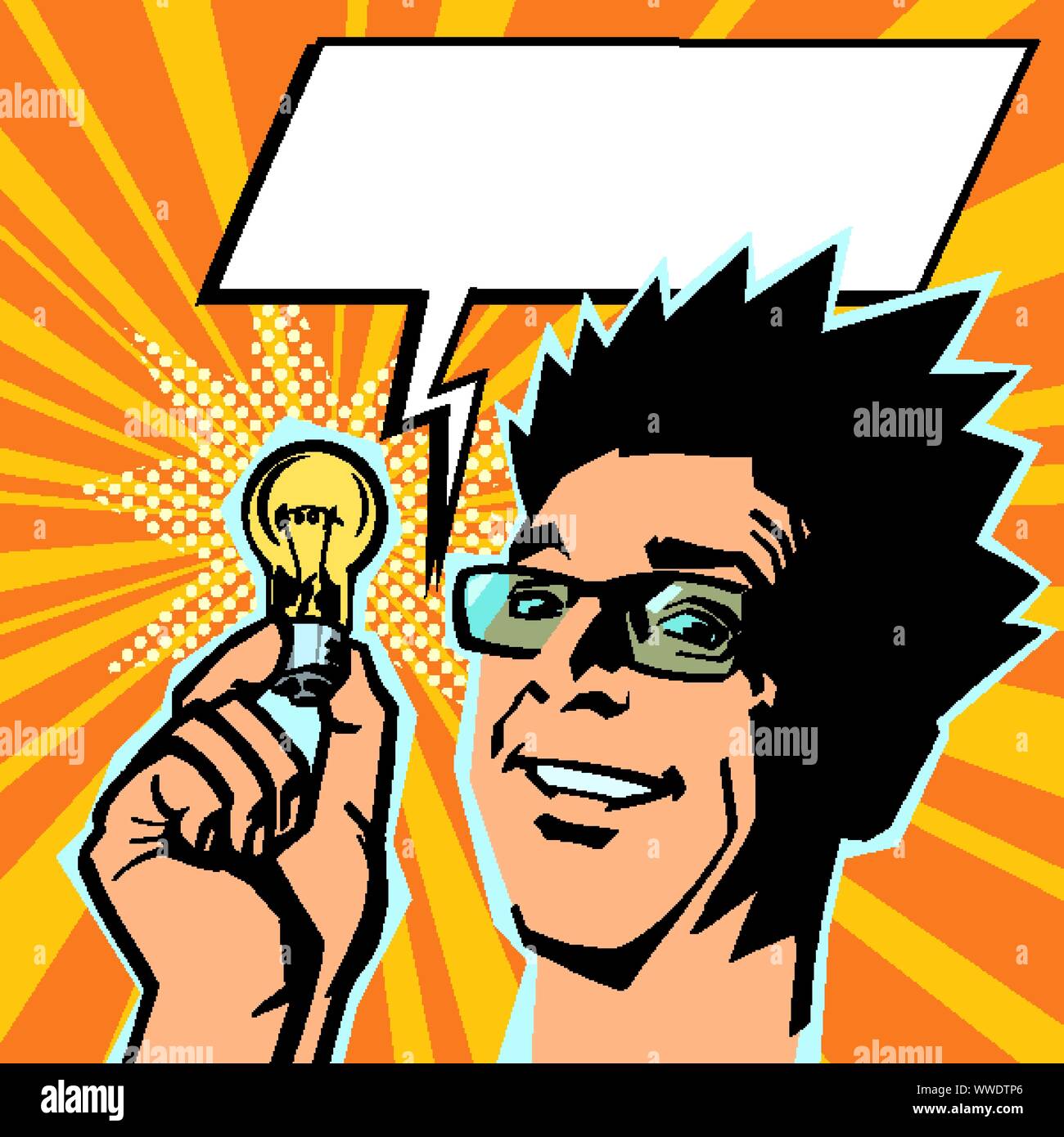 the man with the light bulb. comic cartoon pop art retro vector ...