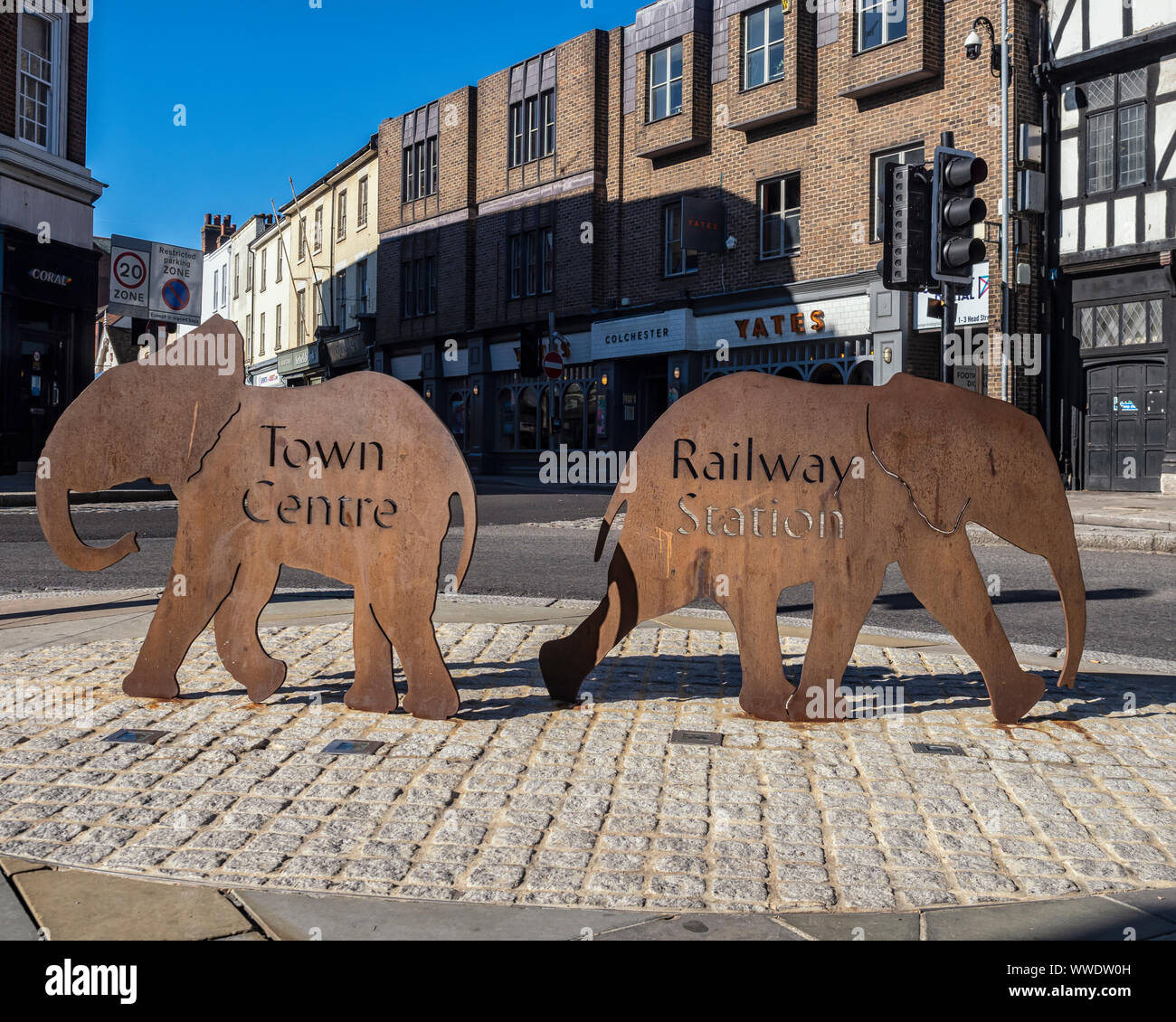 COLCHESTER, ESSEX - AUGUST 11, 2018: Unusual Direction signs in the ...