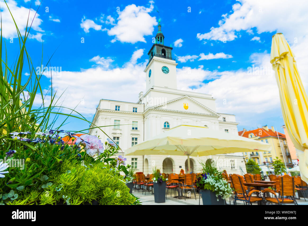 Old town square with town hall in city of Kalisz, Poland Stock Photo ...