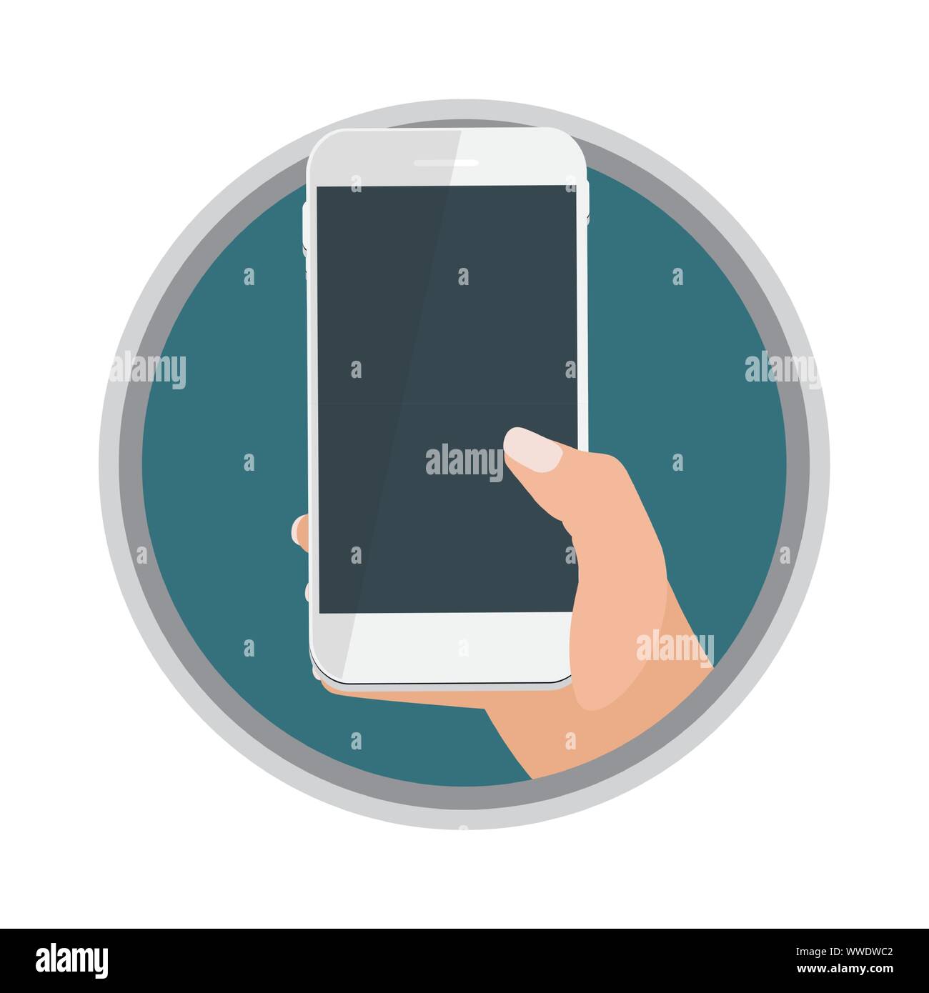 Hand holding mobile phone icon isolated on white background. Vector ...