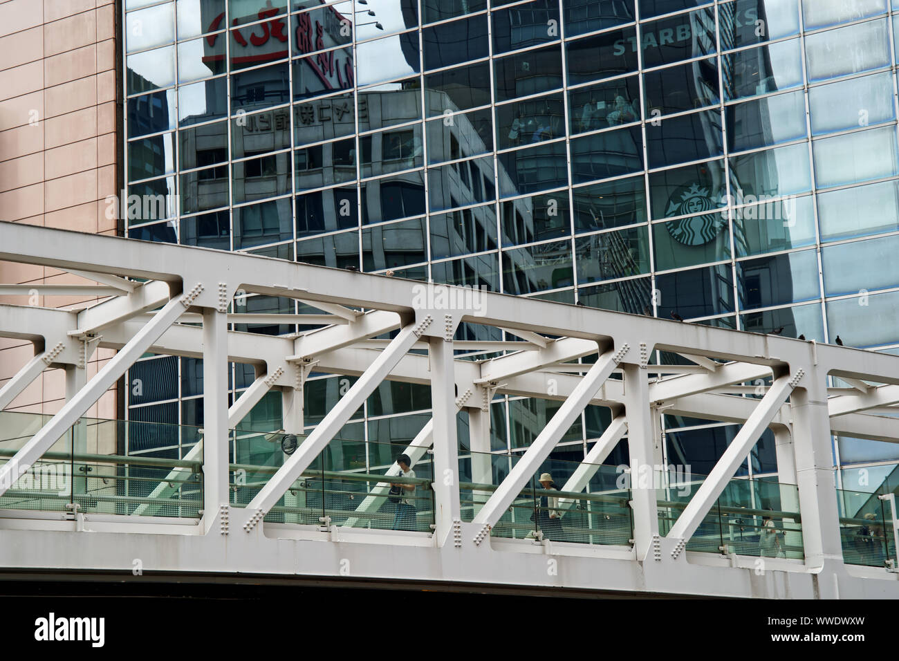 Pedestrian overpass near Shinjuku train station in Tokyo Japan Stock ...