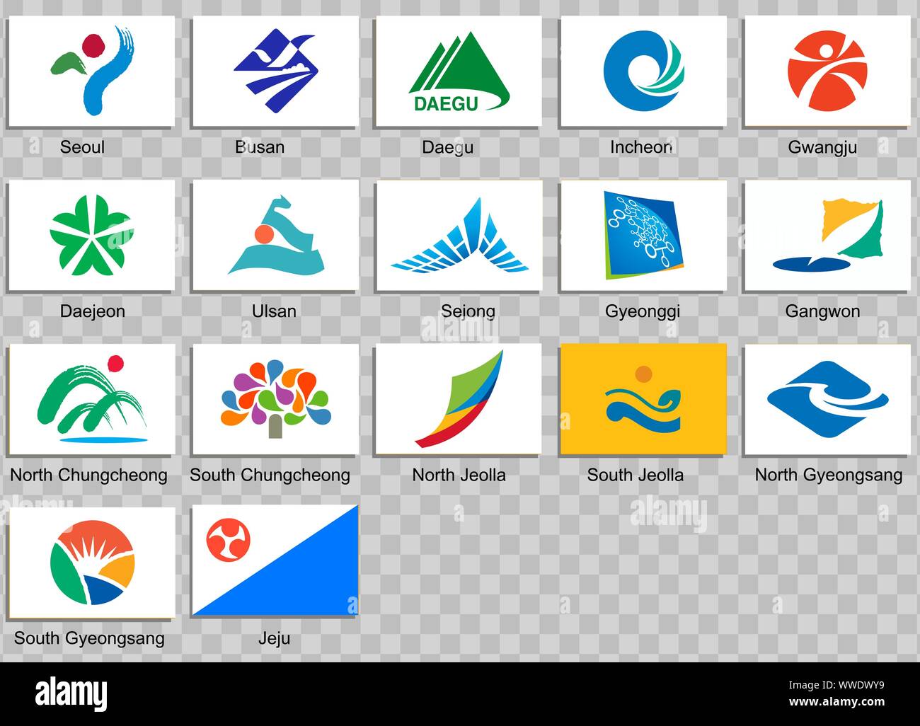 Set of icons. Flags of the regions of South Korea Stock Vector Image ...