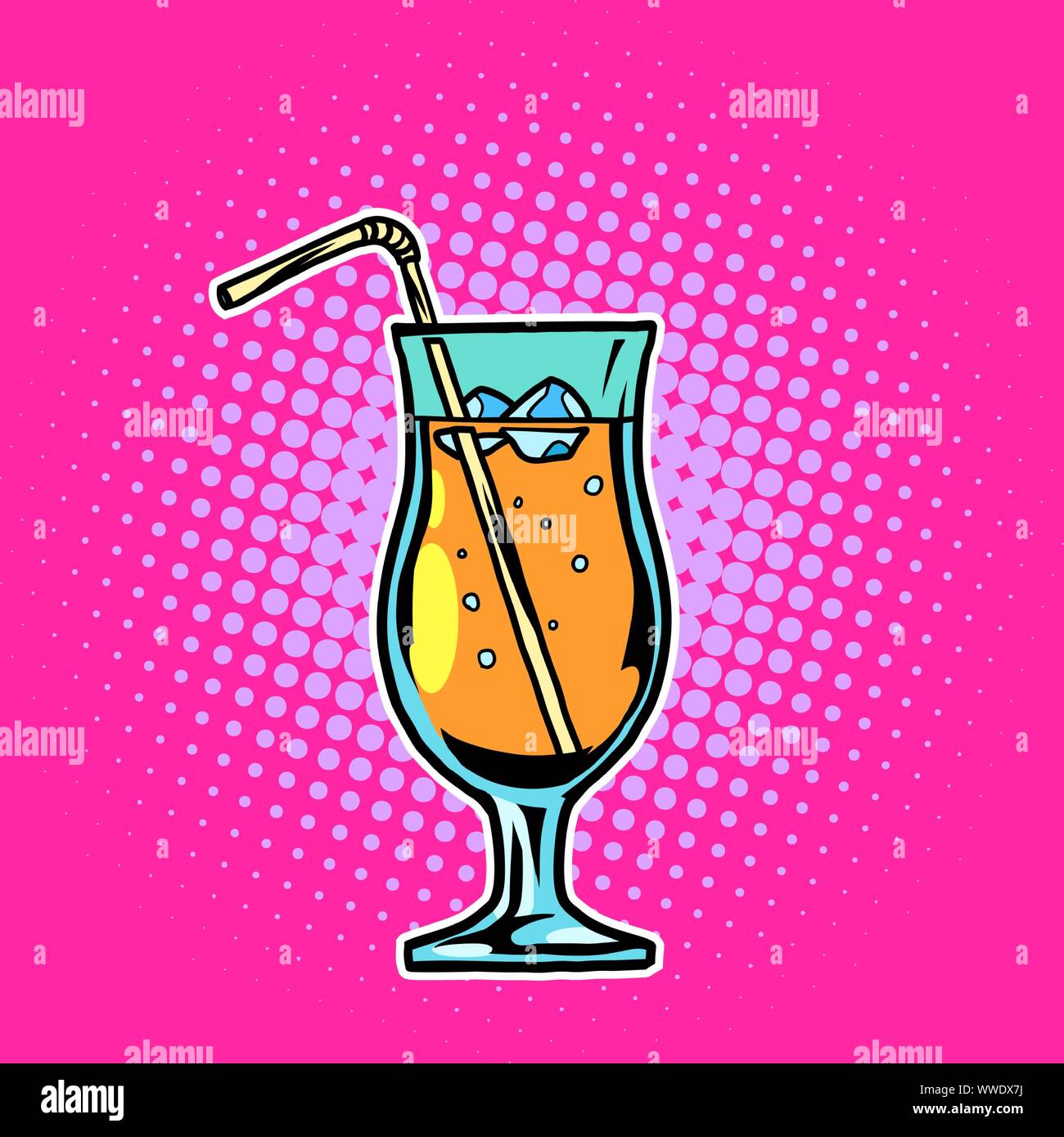 cocktail drink with straw and ice. Comic cartoon pop art retro vector ...