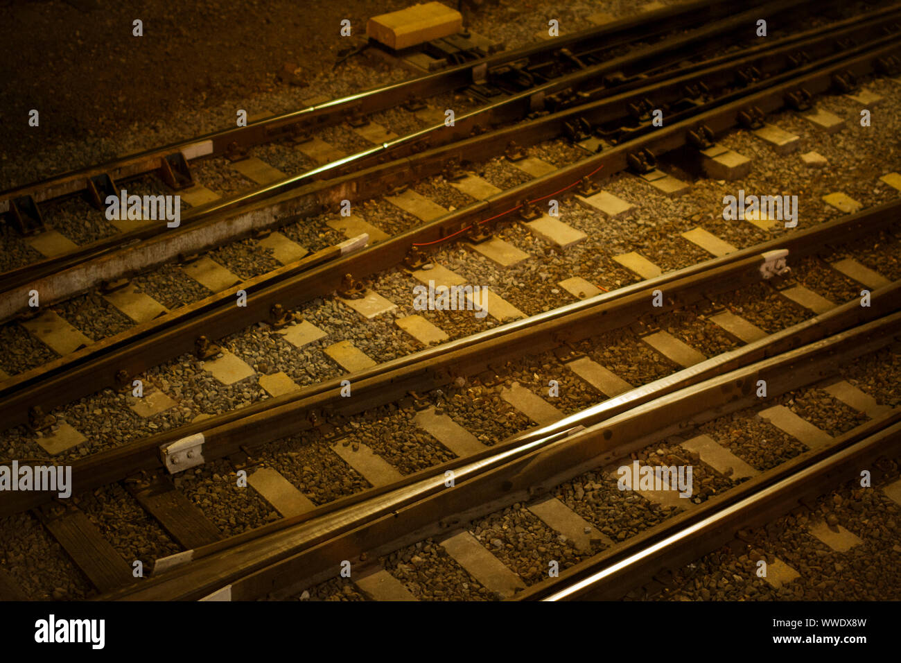 Train rail track in a sepia close-up picture Stock Photo - Alamy