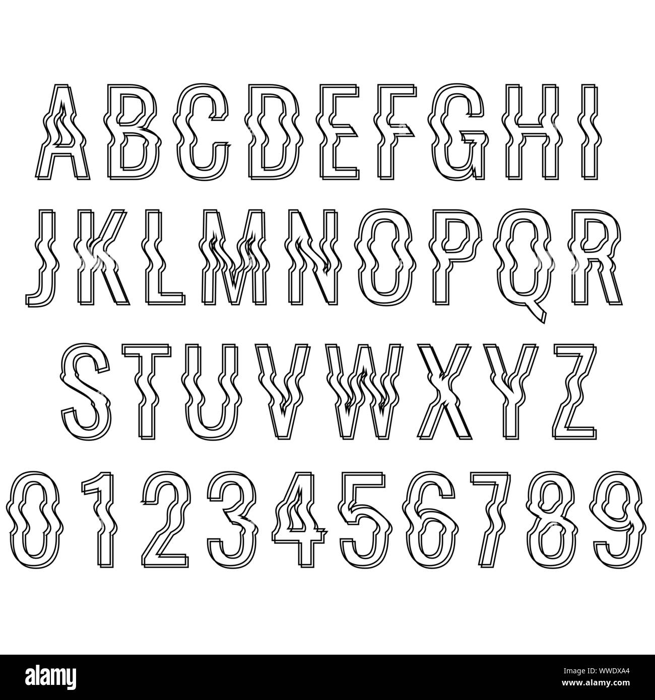 Glitch distortion typeface. Letters and numbers vector illustration ...