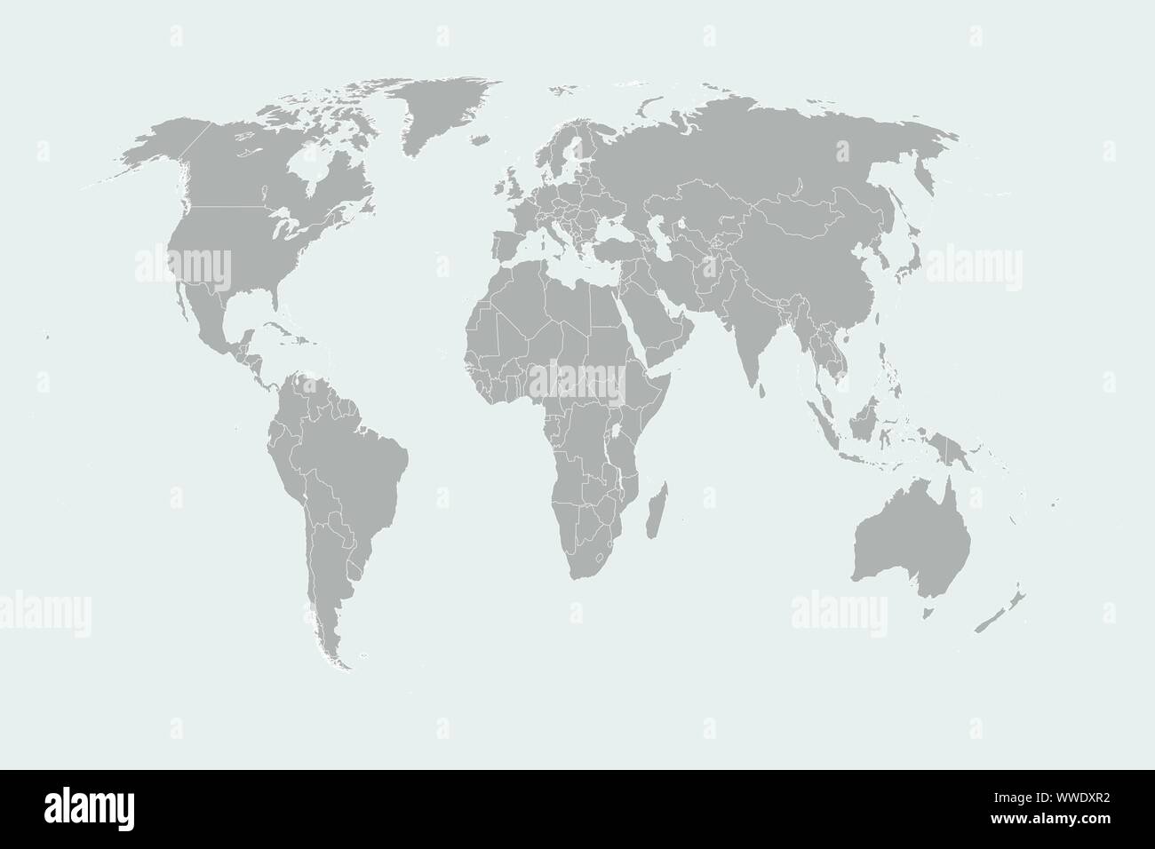 World flat earth country map illustrated in grey and light blue Stock ...