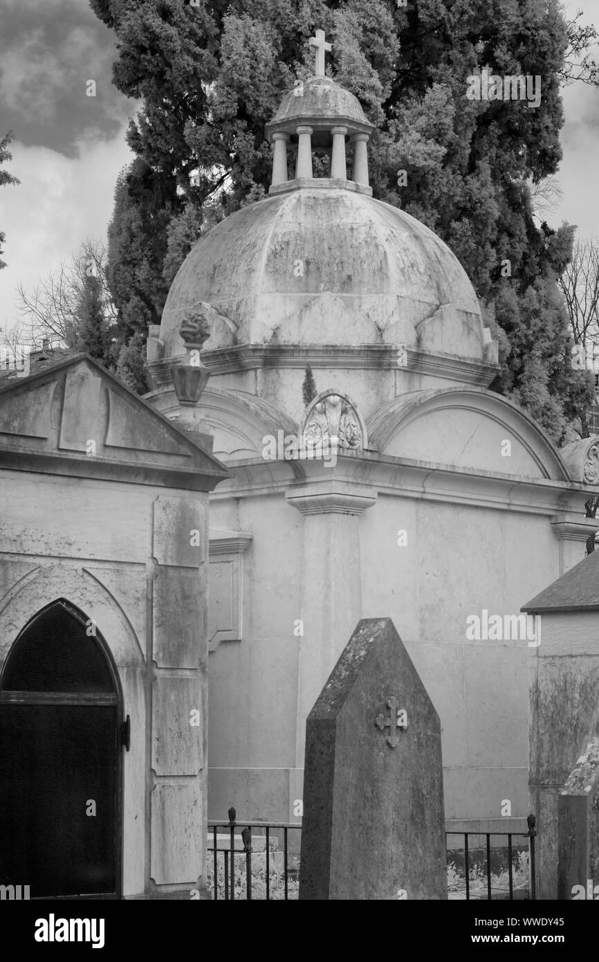 Black and white old european cemetery Stock Photo - Alamy