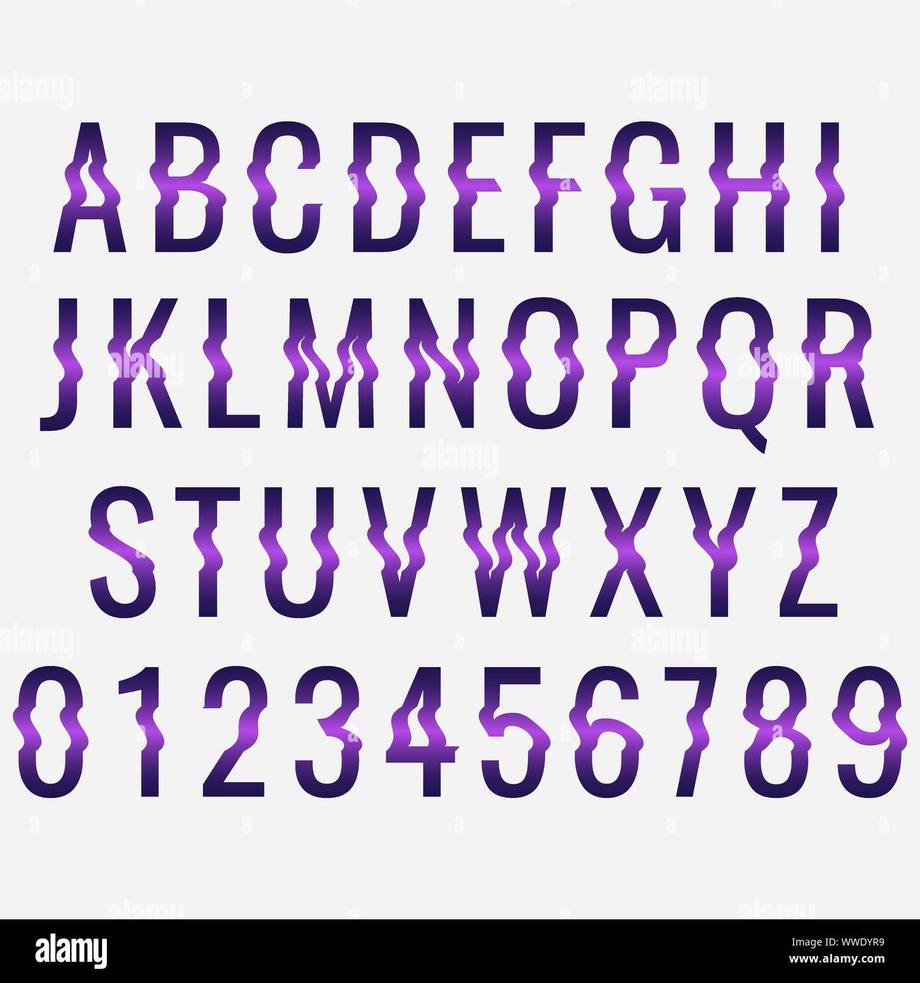 Glitch distortion typeface. Letters and numbers vector illustration ...