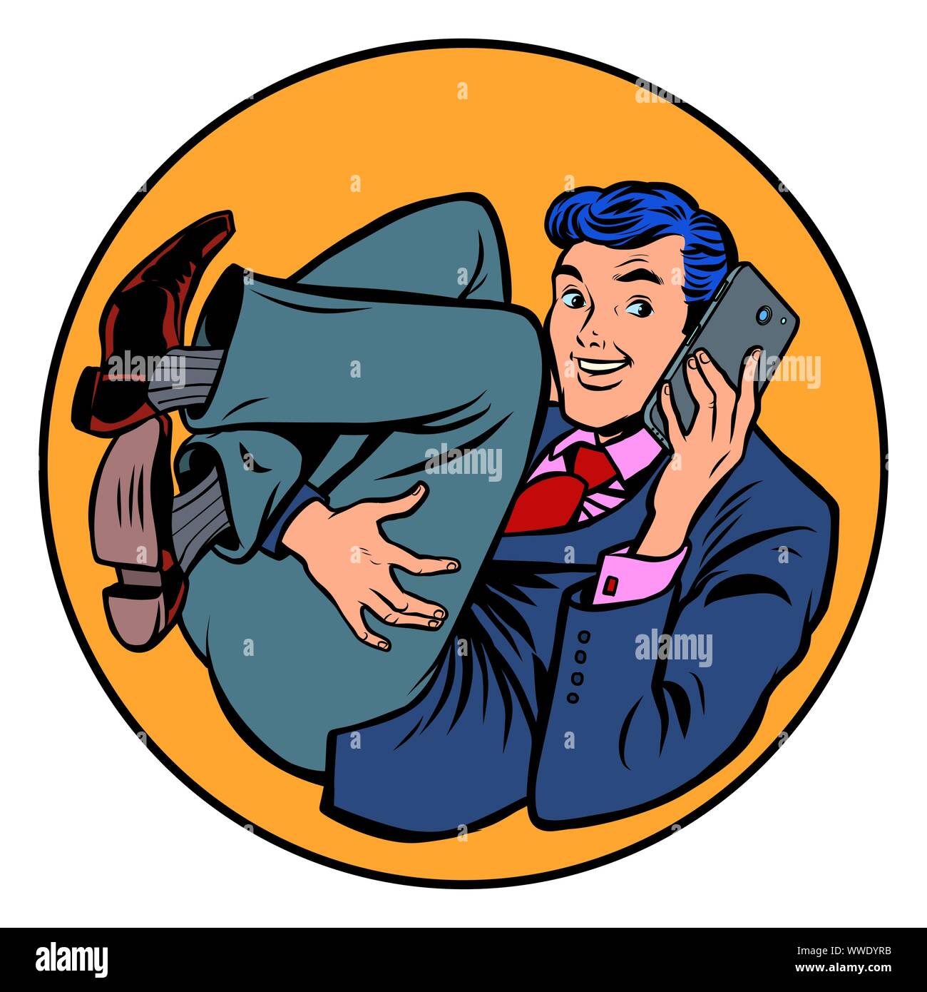 newborn businessman talking on the phone. Comic cartoon pop art retro ...