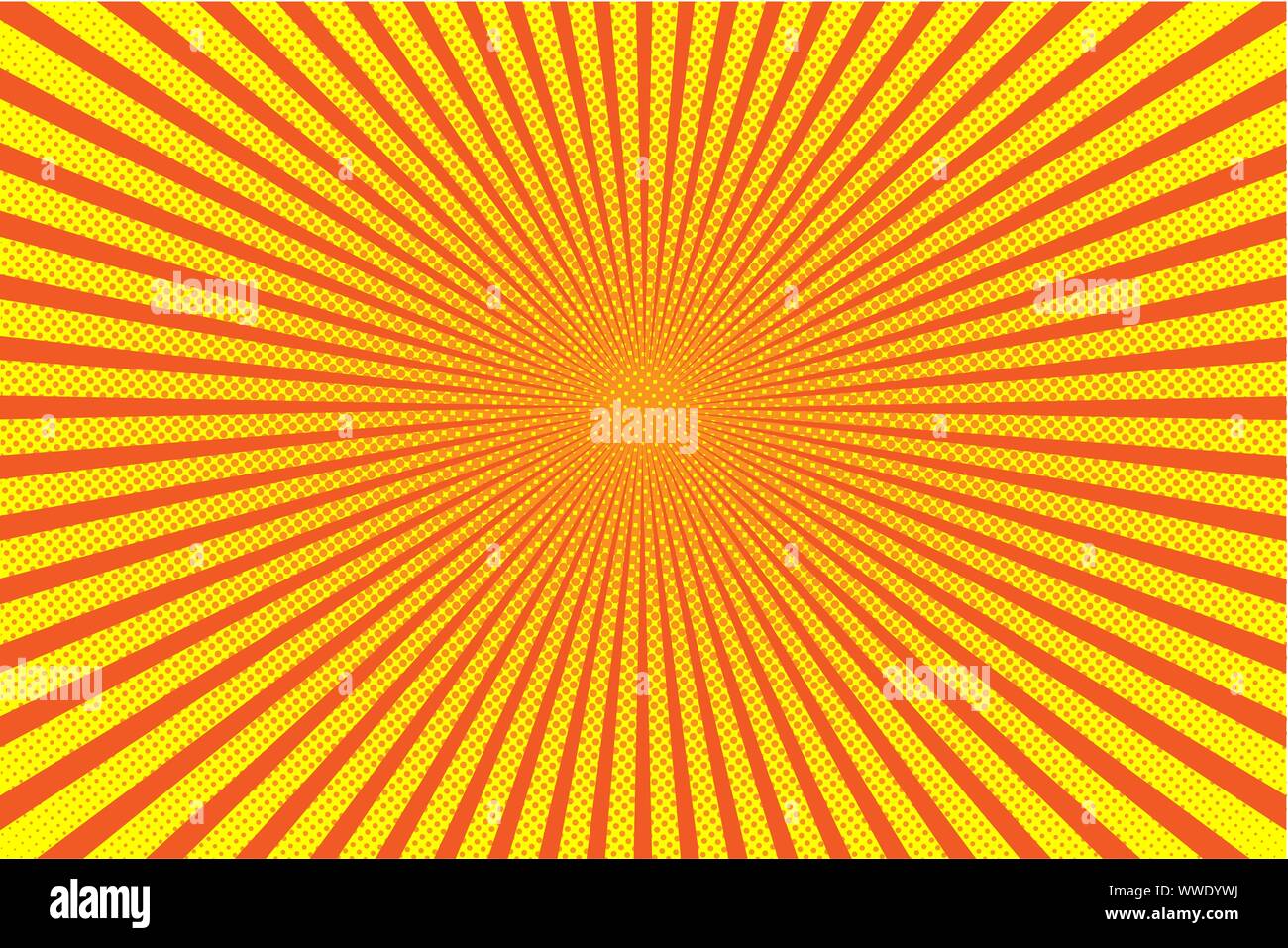 Bright sun rays with yellow dots. Abstract comic background with ...