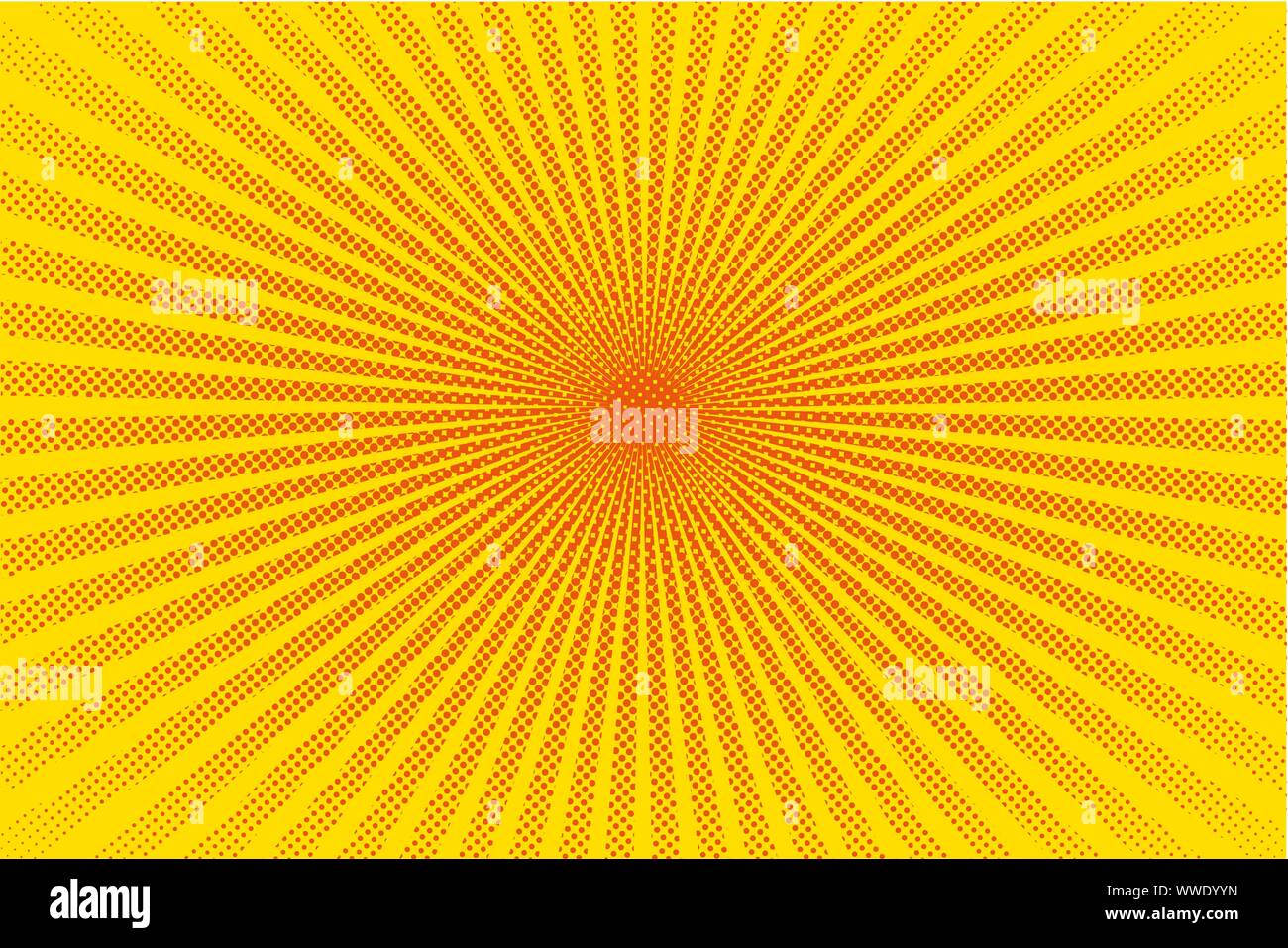 Bright sun rays with yellow dots. Abstract comic background with ...