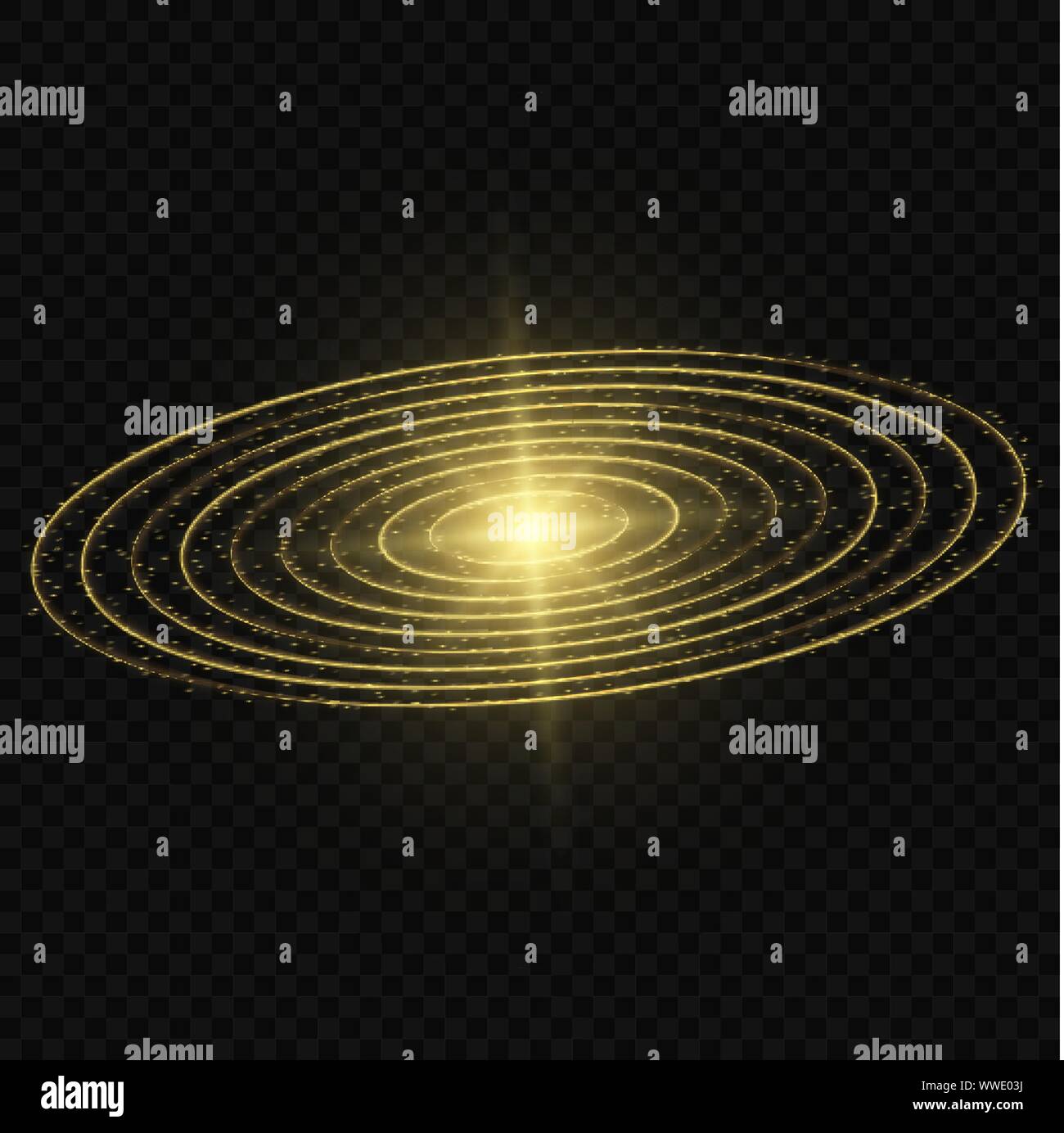 glow vector light effect, galaxy with planet orbit circles shining halo ...