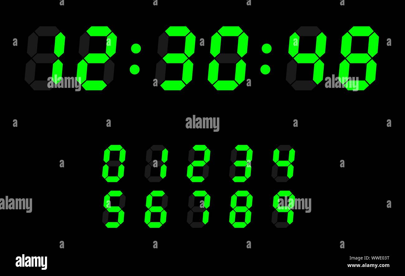 digital number signs made up from seven segments on dark background ...