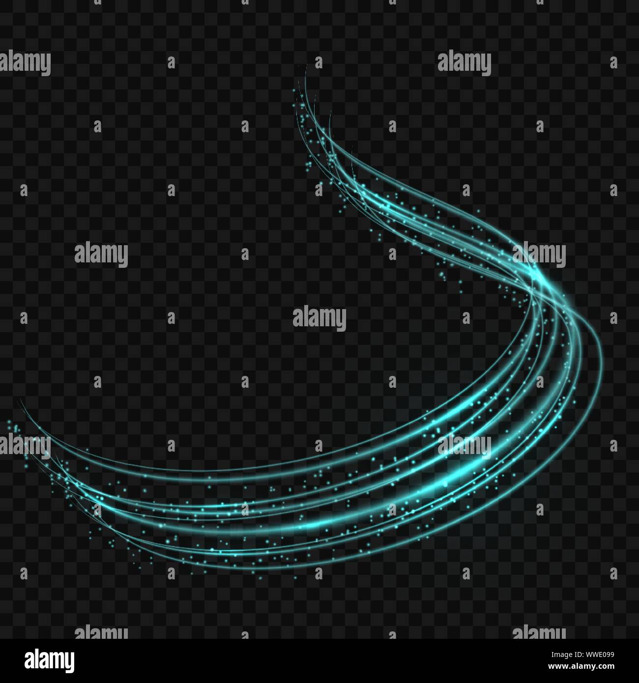 transparent light effect with curve trail and neon sparkles Stock ...
