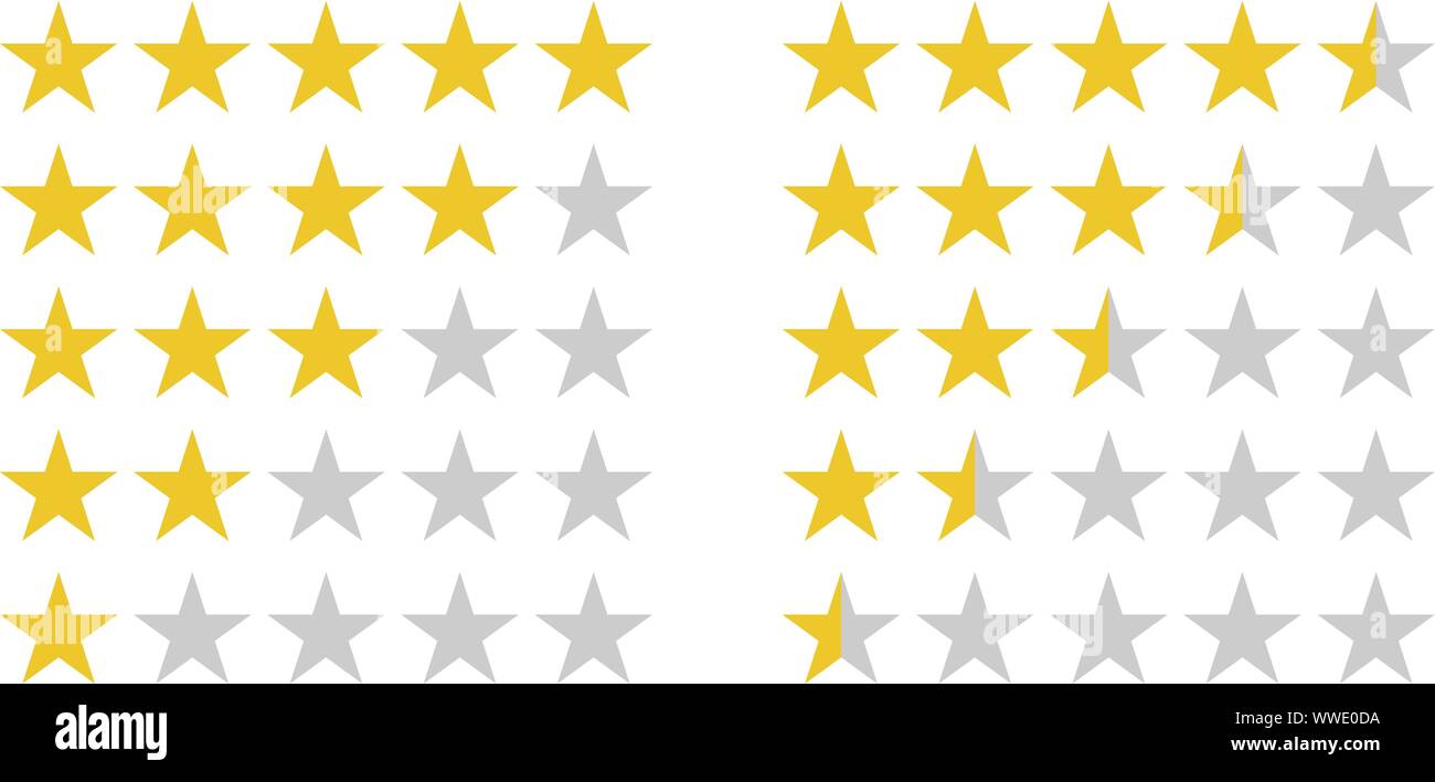 Star rating symbols with 5 star. Quality, feedback, experience, level ...