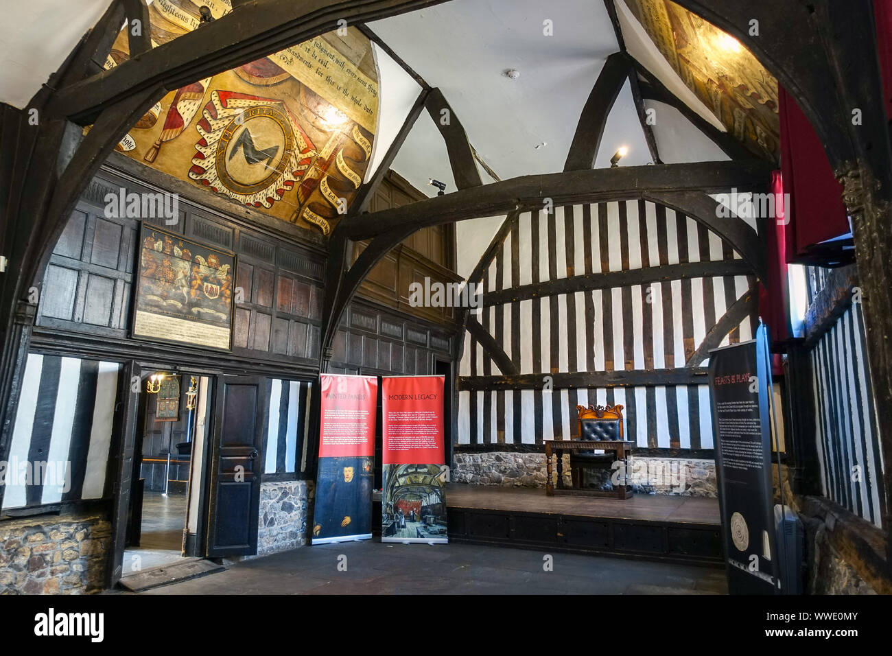 The interior of the 14C Great Hall of the medieval timber framed ...