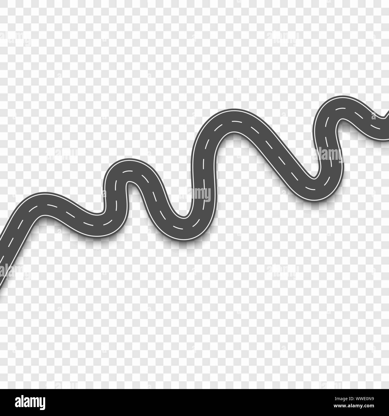 Roads with white stripes on a transparent background. Set curved routes ...