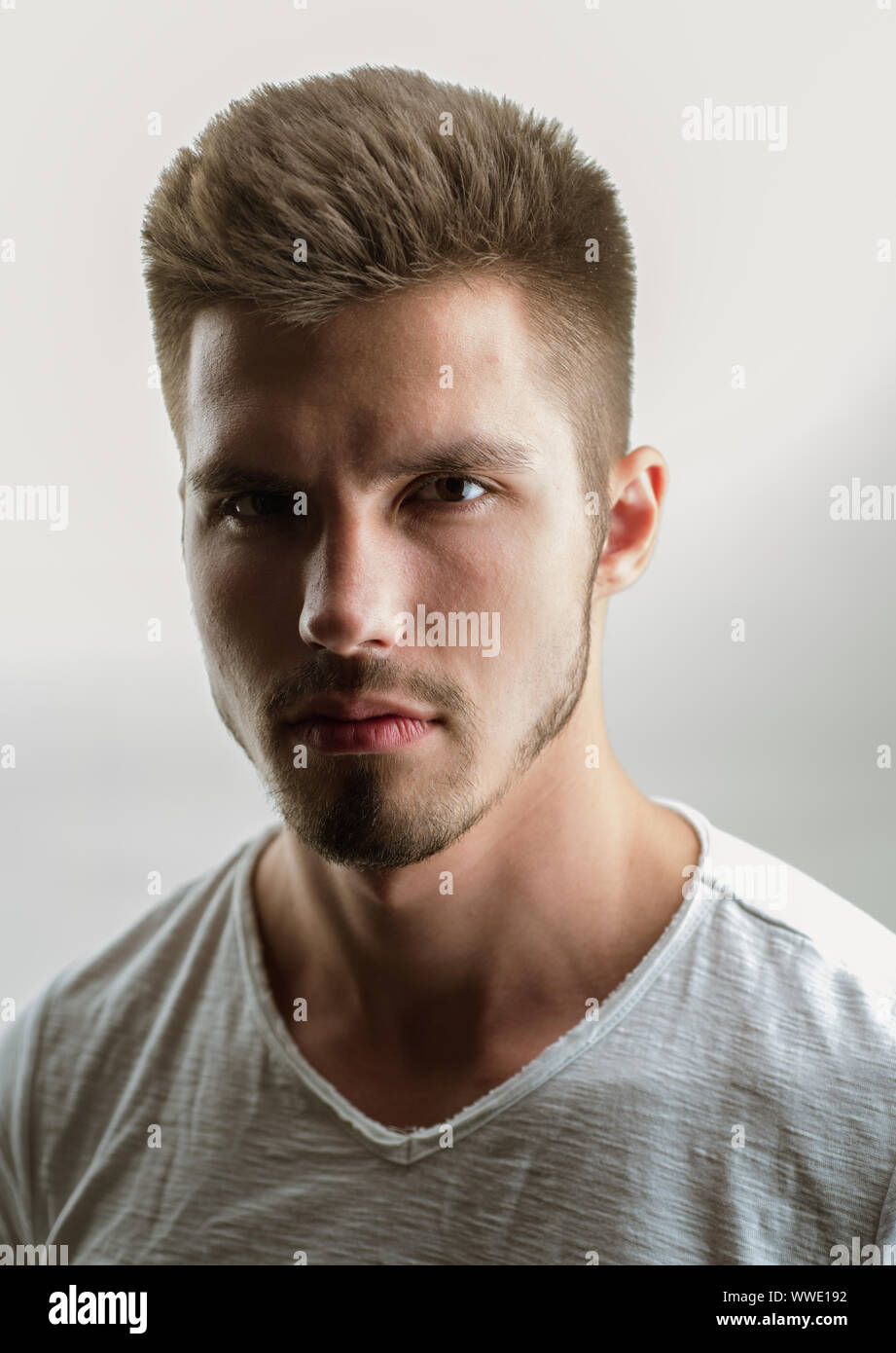 fashion man with unshaven beard. facial emotions. male grooming and ...