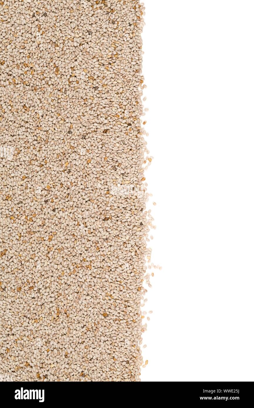 Whole, organic white chia seeds texture border background top view from ...