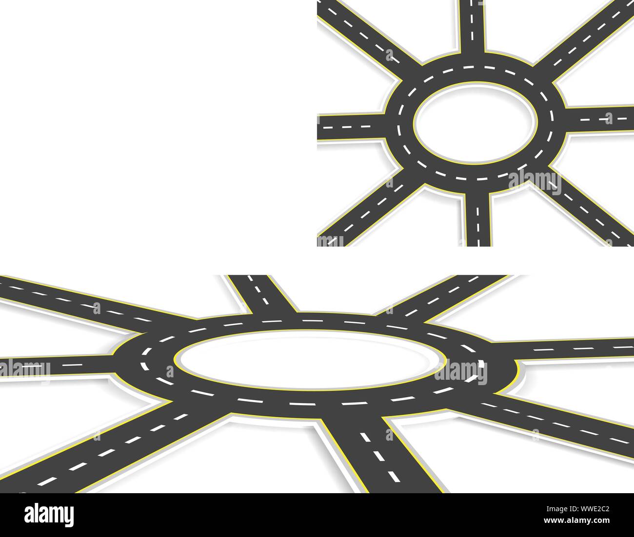 Six Roads, highway, roundabout, top view and perspective view with ...